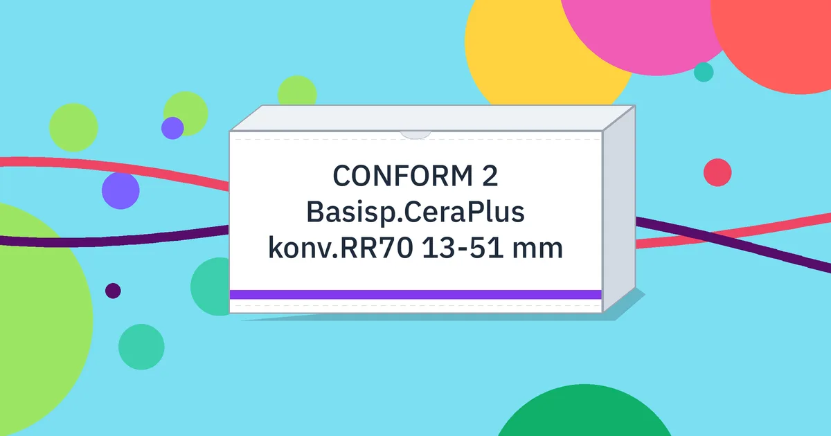 Symbolbild: Packung mit der Aufschrift CONFORM 2 Basisp.CeraPlus konv.RR70 13-51 mm (PZN 12417596) – Verfügbarkeit und Bezug in Apotheken in Frankfurt am Main