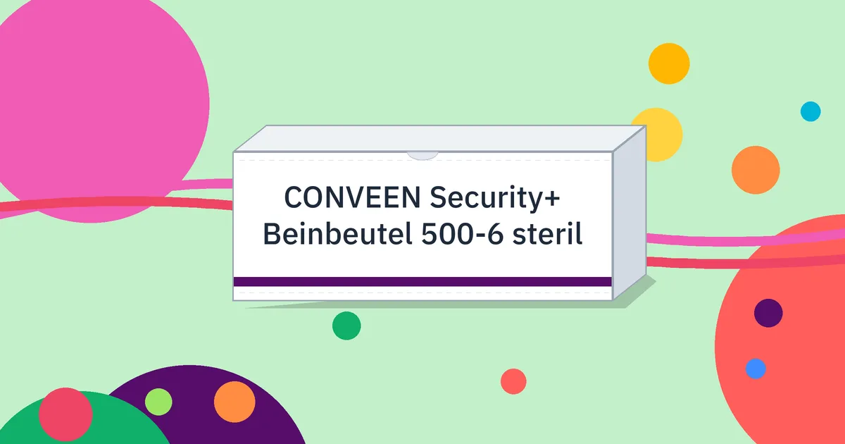 Symbolbild: Packung mit der Aufschrift CONVEEN Security+ Beinbeutel 500-6 steril (PZN 10299632) – Verfügbarkeit und Bezug in Apotheken in Frankfurt am Main