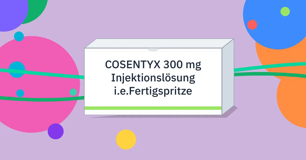 Symbolbild: Packung mit der Aufschrift COSENTYX 300 mg Injektionslösung i.e.Fertigspritze (PZN 17824610) – Verfügbarkeit und Bezug in Apotheken in Frankfurt am Main