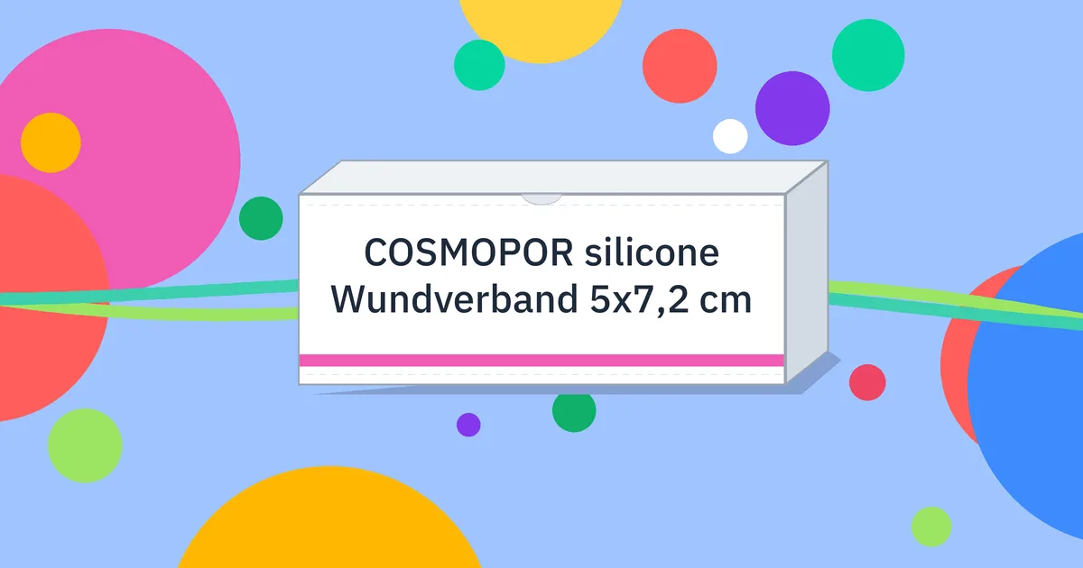 Symbolbild: Packung mit der Aufschrift COSMOPOR silicone Wundverband 5x7,2 cm (PZN 20306712) – Verfügbarkeit und Bezug in Apotheken in Frankfurt am Main