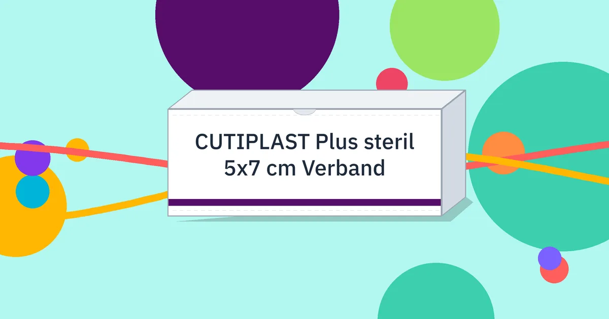 Symbolbild: Packung mit der Aufschrift CUTIPLAST Plus steril 5x7 cm Verband (PZN 19214666) – Verfügbarkeit und Bezug in Apotheken in Frankfurt am Main