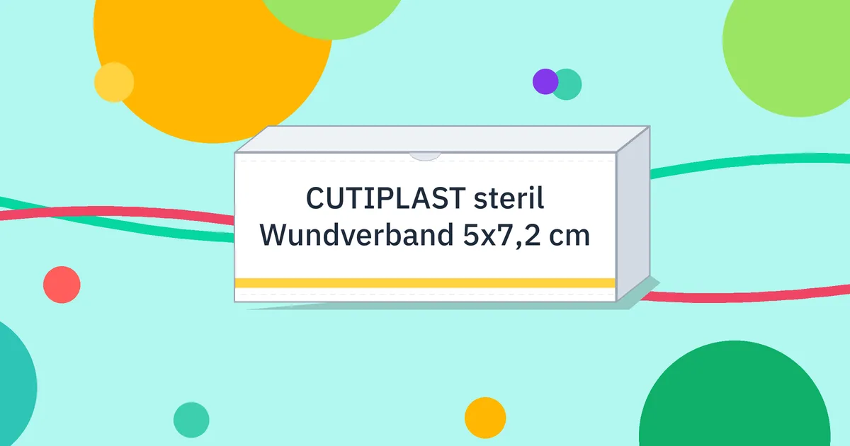 Symbolbild: Packung mit der Aufschrift CUTIPLAST steril Wundverband 5x7,2 cm (PZN 18761521) – Verfügbarkeit und Bezug in Apotheken in Frankfurt am Main