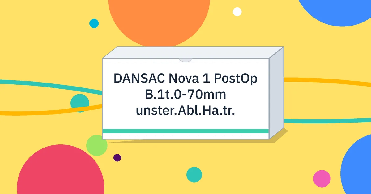 Symbolbild: Packung mit der Aufschrift DANSAC Nova 1 PostOp B.1t.0-70mm unster.Abl.Ha.tr. (PZN 07701361) – Verfügbarkeit und Bezug in Apotheken in Frankfurt am Main