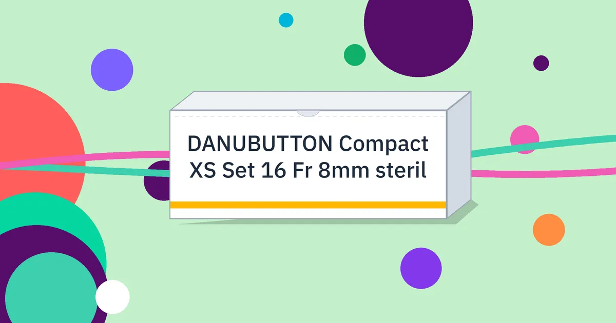 Symbolbild: Packung mit der Aufschrift DANUBUTTON Compact XS Set 16 Fr 8mm steril (PZN 19852763) – Verfügbarkeit und Bezug in Apotheken in Frankfurt am Main