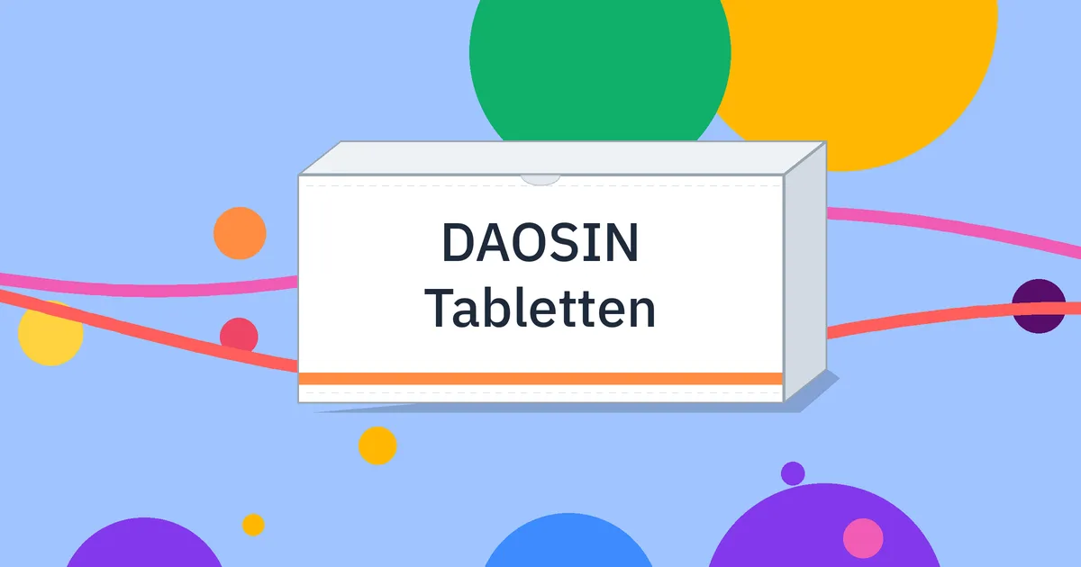 Symbolbild: Packung mit der Aufschrift DAOSIN Tabletten (PZN 16790524) – Verfügbarkeit und Bezug in Apotheken in Frankfurt am Main