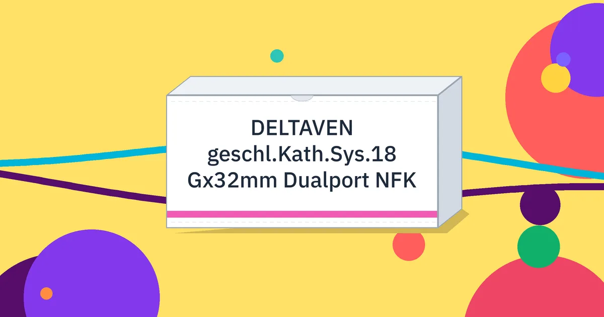 Symbolbild: Packung mit der Aufschrift DELTAVEN geschl.Kath.Sys.18 Gx32mm Dualport NFK (PZN 13977765) – Verfügbarkeit und Bezug in Apotheken in Frankfurt am Main