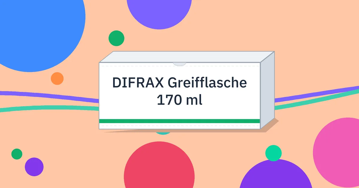 Symbolbild: Packung mit der Aufschrift DIFRAX Greifflasche 170 ml (PZN 12518156) – Verfügbarkeit und Bezug in Apotheken in Frankfurt am Main