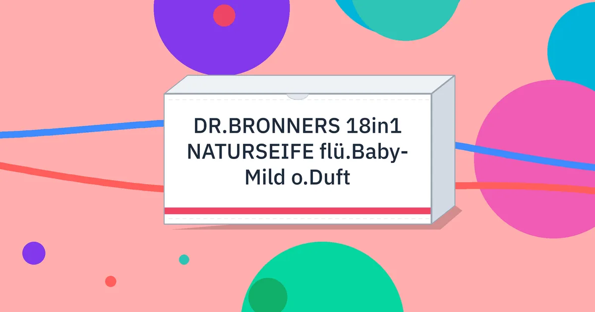 Symbolbild: Packung mit der Aufschrift DR.BRONNERS 18in1 NATURSEIFE flü.Baby-Mild o.Duft (PZN 19241657) – Verfügbarkeit und Bezug in Apotheken in Frankfurt am Main