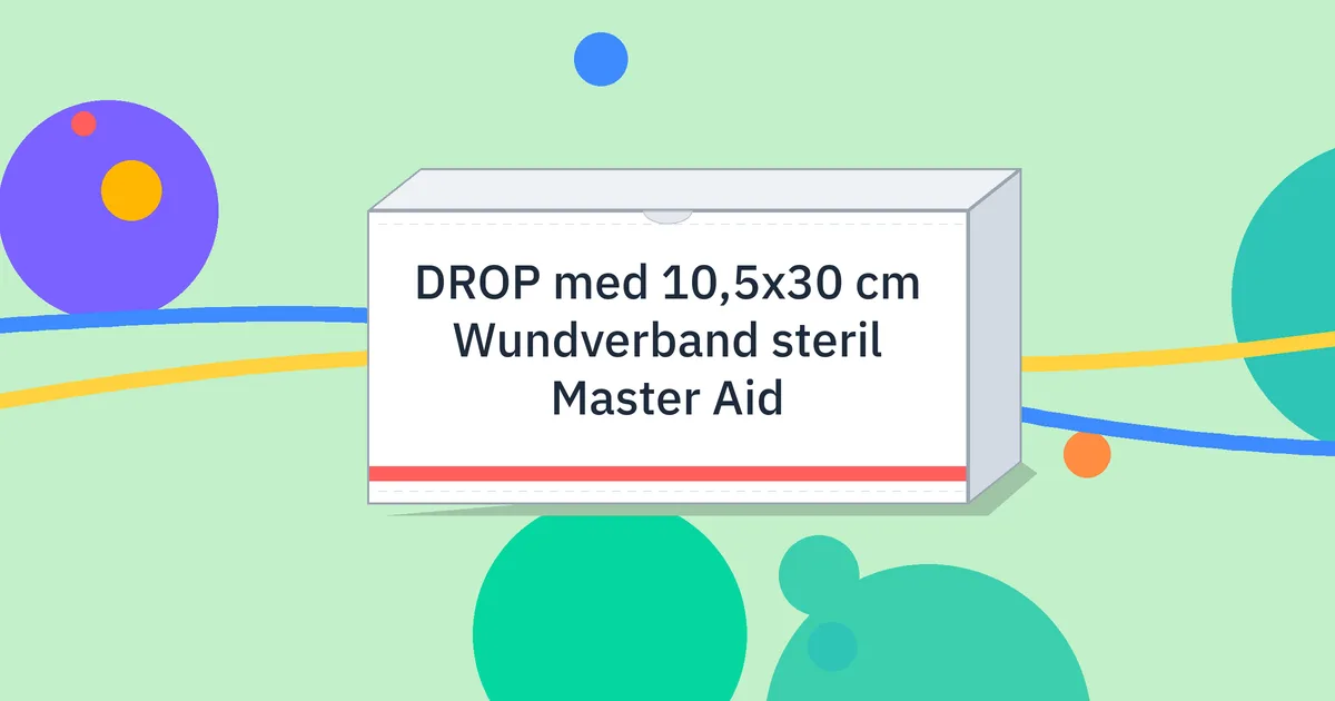Symbolbild: Packung mit der Aufschrift DROP med 10,5x30 cm Wundverband steril Master Aid (PZN 20111919) – Verfügbarkeit und Bezug in Apotheken in Frankfurt am Main