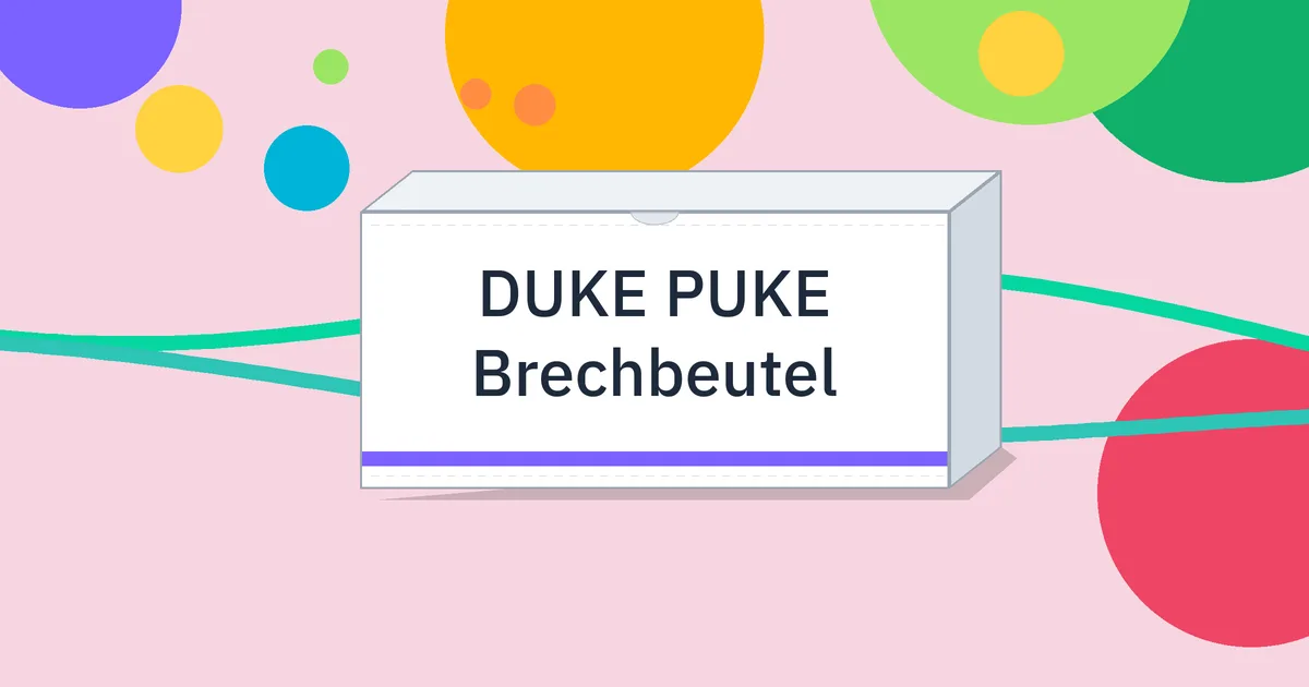 Symbolbild: Packung mit der Aufschrift DUKE PUKE Brechbeutel (PZN 07105759) – Verfügbarkeit und Bezug in Apotheken in Frankfurt am Main
