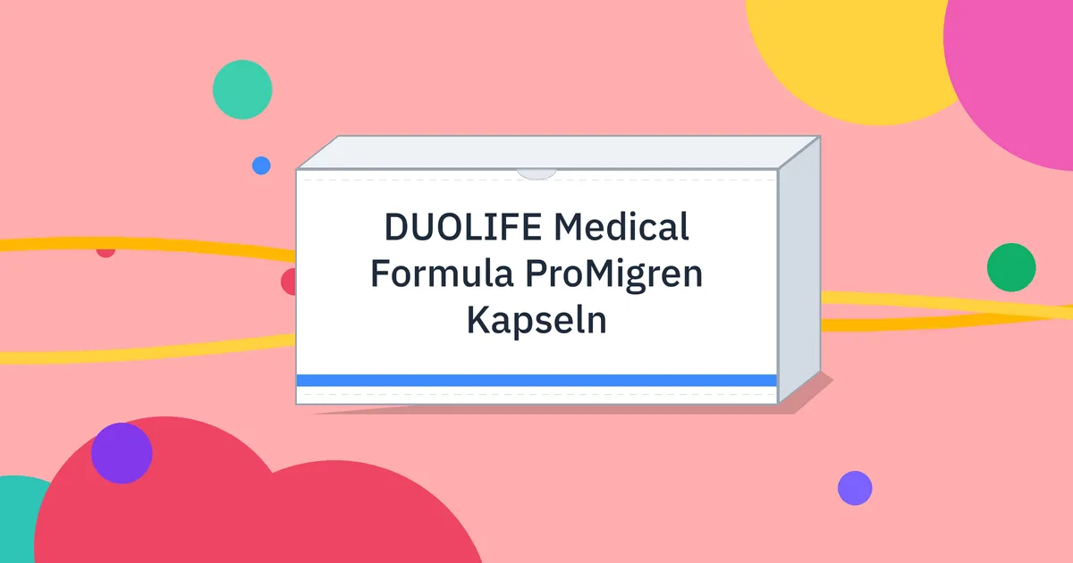Symbolbild: Packung mit der Aufschrift DUOLIFE Medical Formula ProMigren Kapseln (PZN 16613532) – Verfügbarkeit und Bezug in Apotheken in Frankfurt am Main