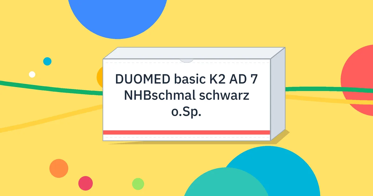 Symbolbild: Packung mit der Aufschrift DUOMED basic K2 AD 7 NHBschmal schwarz o.Sp. (PZN 20907179) – Verfügbarkeit und Bezug in Apotheken in Frankfurt am Main