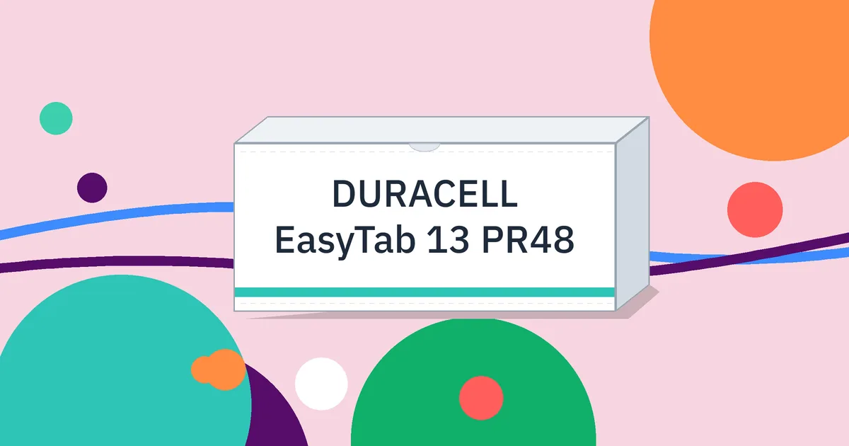 Symbolbild: Packung mit der Aufschrift DURACELL EasyTab 13 PR48 (PZN 10256261) – Verfügbarkeit und Bezug in Apotheken in Frankfurt am Main