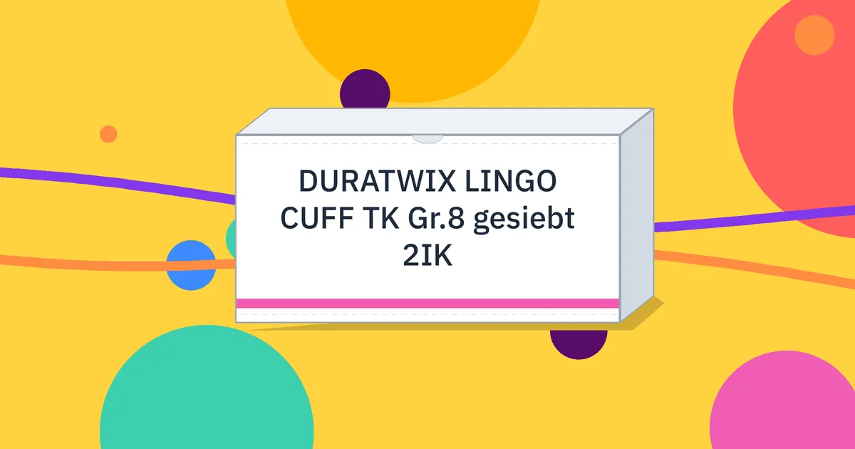 Symbolbild: Packung mit der Aufschrift DURATWIX LINGO CUFF TK Gr.8 gesiebt 2IK (PZN 06966100) – Verfügbarkeit und Bezug in Apotheken in Frankfurt am Main