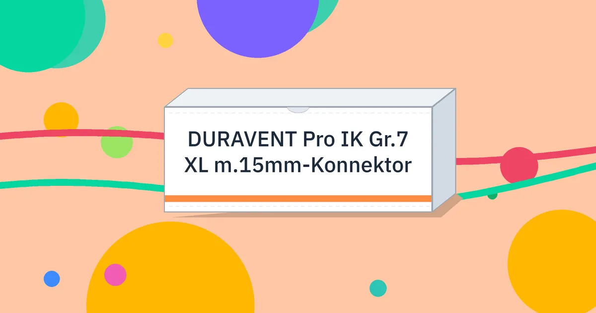Symbolbild: Packung mit der Aufschrift DURAVENT Pro IK Gr.7 XL m.15mm-Konnektor (PZN 19243159) – Verfügbarkeit und Bezug in Apotheken in Frankfurt am Main