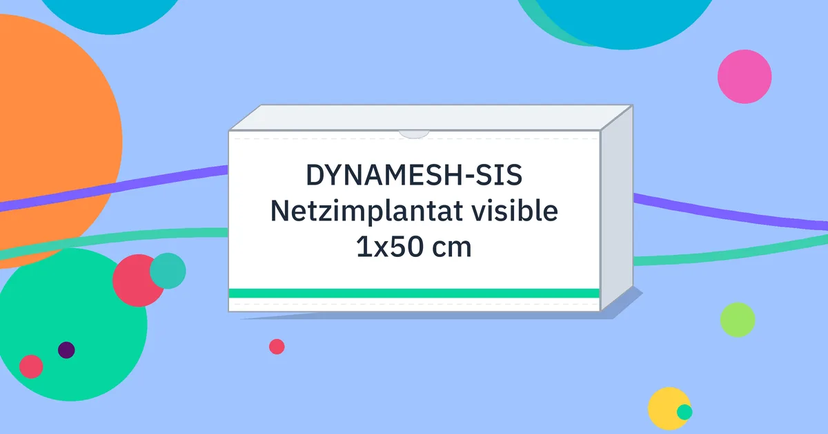 Symbolbild: Packung mit der Aufschrift DYNAMESH-SIS Netzimplantat visible 1x50 cm (PZN 19390268) – Verfügbarkeit und Bezug in Apotheken in Frankfurt am Main