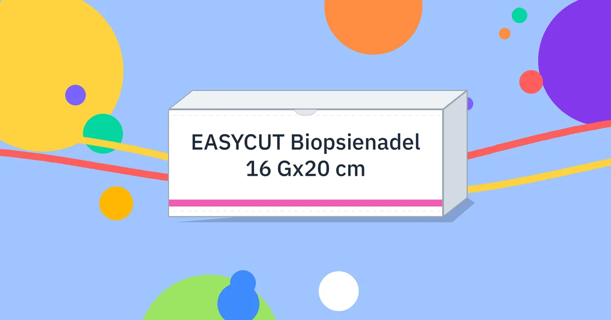 Symbolbild: Packung mit der Aufschrift EASYCUT Biopsienadel 16 Gx20 cm (PZN 16920843) – Verfügbarkeit und Bezug in Apotheken in Frankfurt am Main