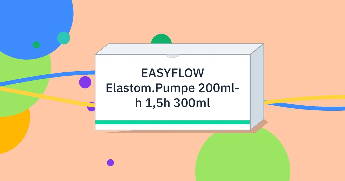 Symbolbild: Packung mit der Aufschrift EASYFLOW Elastom.Pumpe 200ml-h 1,5h 300ml (PZN 19882971) – Verfügbarkeit und Bezug in Apotheken in Frankfurt am Main