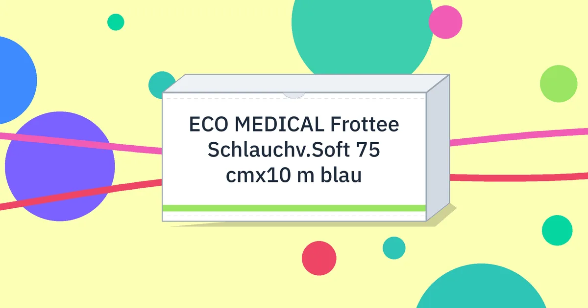 Symbolbild: Packung mit der Aufschrift ECO MEDICAL Frottee Schlauchv.Soft 75 cmx10 m blau (PZN 00881087) – Verfügbarkeit und Bezug in Apotheken in Frankfurt am Main