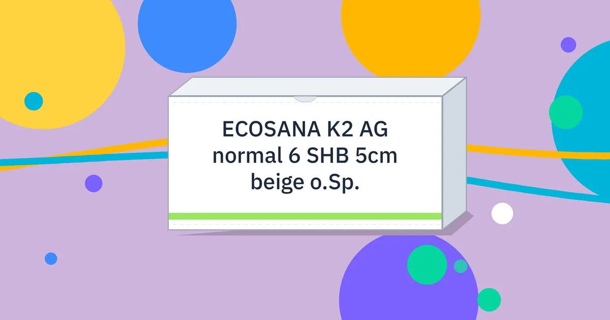 Symbolbild: Packung mit der Aufschrift ECOSANA K2 AG normal 6 SHB 5cm beige o.Sp. (PZN 01500354) – Verfügbarkeit und Bezug in Apotheken in Frankfurt am Main