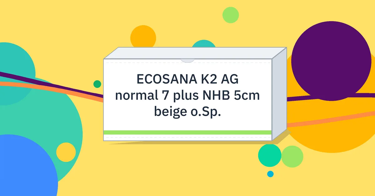 Symbolbild: Packung mit der Aufschrift ECOSANA K2 AG normal 7 plus NHB 5cm beige o.Sp. (PZN 01530846) – Verfügbarkeit und Bezug in Apotheken in Frankfurt am Main