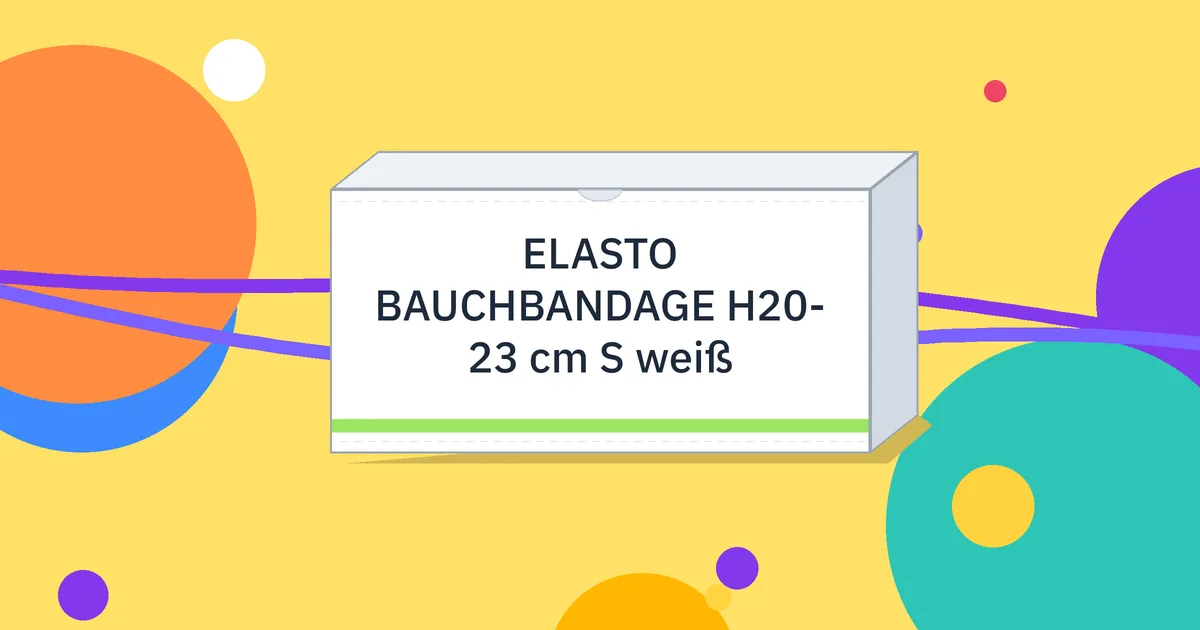 Symbolbild: Packung mit der Aufschrift ELASTO BAUCHBANDAGE H20-23 cm S weiß (PZN 09108957) – Verfügbarkeit und Bezug in Apotheken in Frankfurt am Main