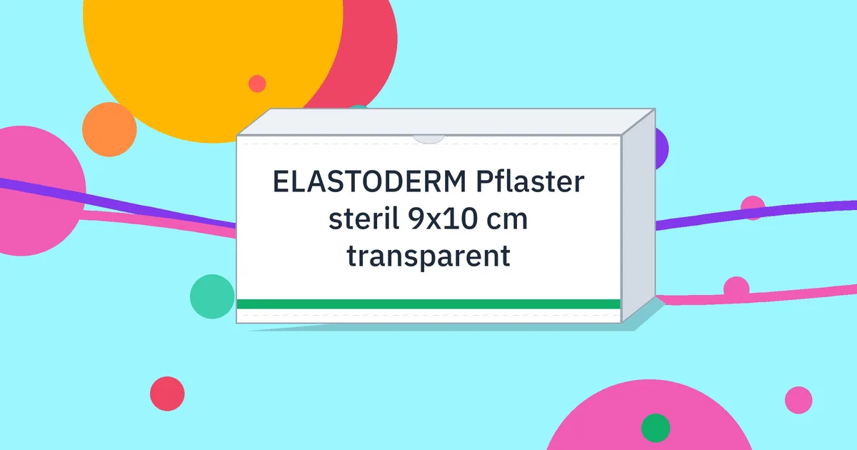 Symbolbild: Packung mit der Aufschrift ELASTODERM Pflaster steril 9x10 cm transparent (PZN 19388981) – Verfügbarkeit und Bezug in Apotheken in Frankfurt am Main