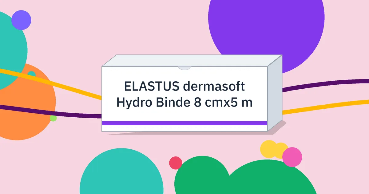Symbolbild: Packung mit der Aufschrift ELASTUS dermasoft Hydro Binde 8 cmx5 m (PZN 06102954) – Verfügbarkeit und Bezug in Apotheken in Frankfurt am Main