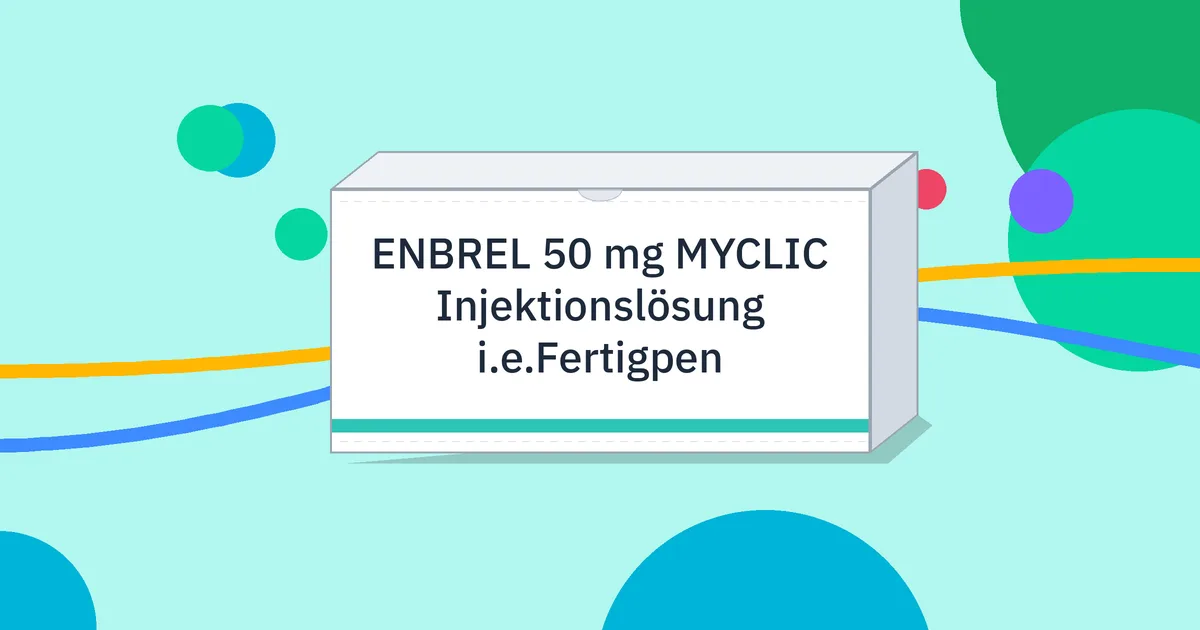Symbolbild: Packung mit der Aufschrift ENBREL 50 mg MYCLIC Injektionslösung i.e.Fertigpen (PZN 14227428) – Verfügbarkeit und Bezug in Apotheken in Frankfurt am Main