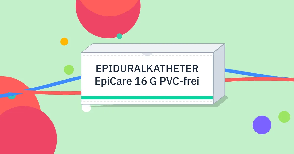 Symbolbild: Packung mit der Aufschrift EPIDURALKATHETER EpiCare 16 G PVC-frei (PZN 02294394) – Verfügbarkeit und Bezug in Apotheken in Frankfurt am Main