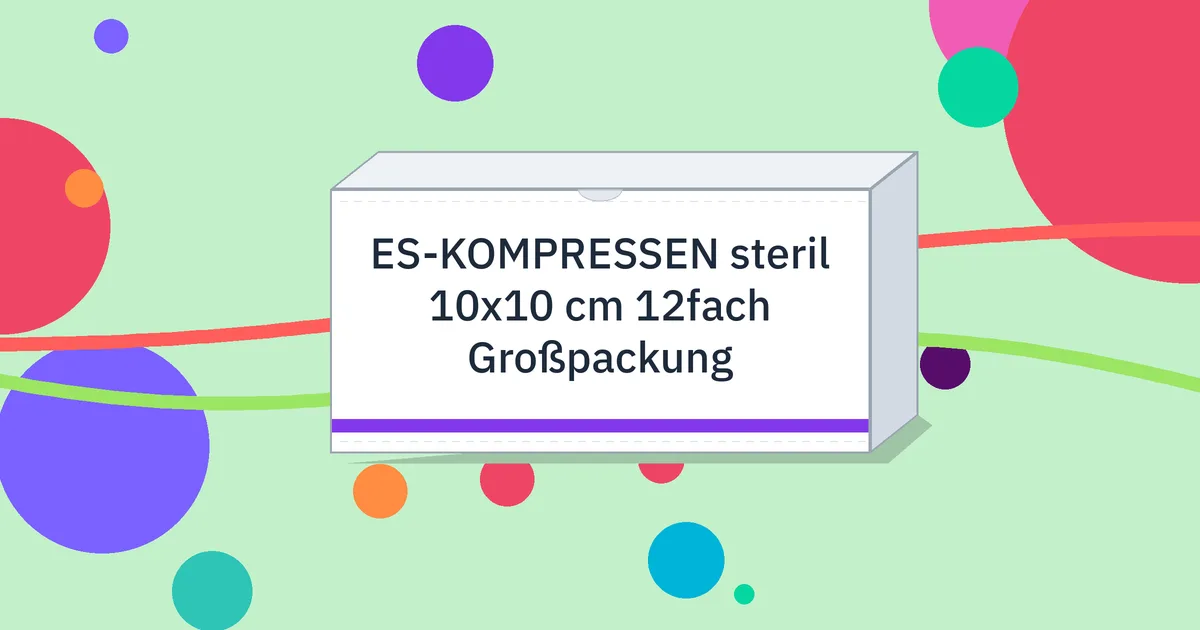 Symbolbild: Packung mit der Aufschrift ES-KOMPRESSEN steril 10x10 cm 12fach Großpackung (PZN 19357259) – Verfügbarkeit und Bezug in Apotheken in Frankfurt am Main