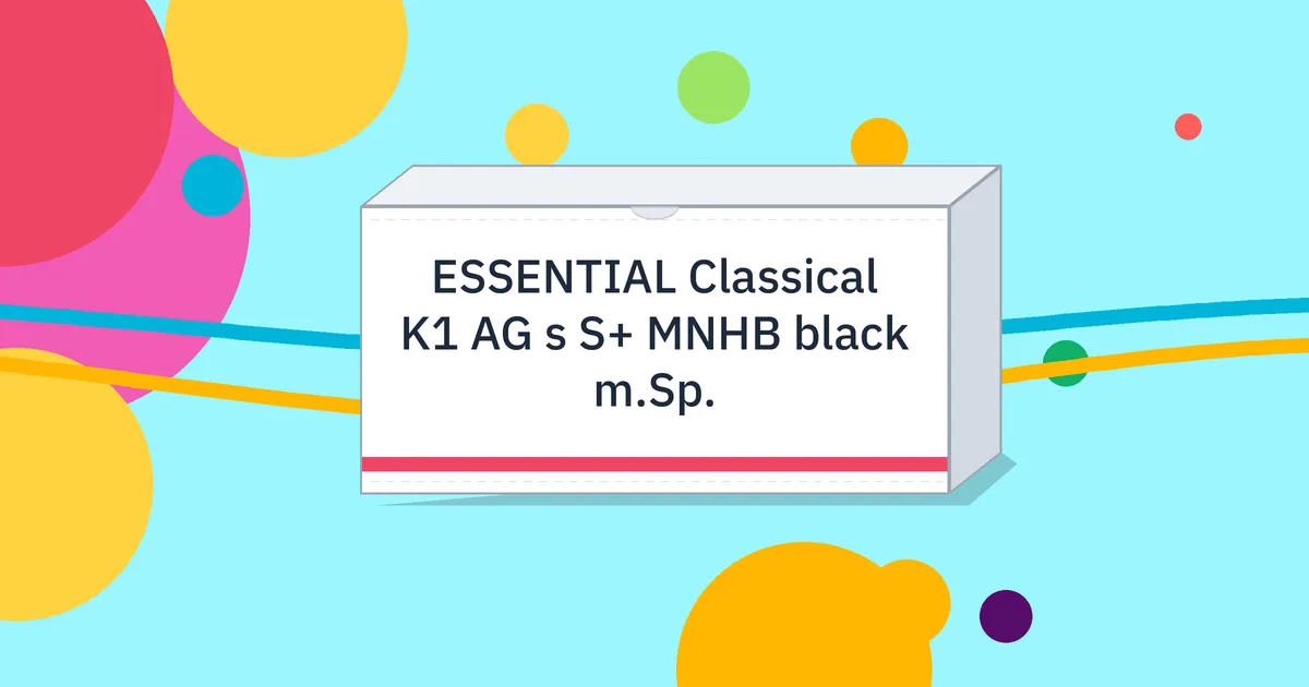 Symbolbild: Packung mit der Aufschrift ESSENTIAL Classical K1 AG s S+ MNHB black m.Sp. (PZN 19321238) – Verfügbarkeit und Bezug in Apotheken in Frankfurt am Main