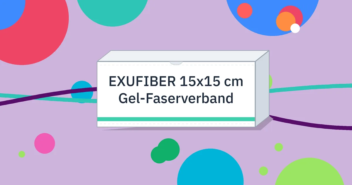 Symbolbild: Packung mit der Aufschrift EXUFIBER 15x15 cm Gel-Faserverband (PZN 18318398) – Verfügbarkeit und Bezug in Apotheken in Frankfurt am Main