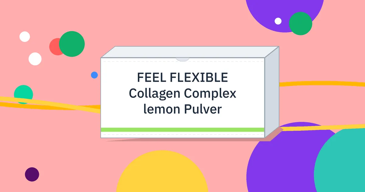 Symbolbild: Packung mit der Aufschrift FEEL FLEXIBLE Collagen Complex lemon Pulver (PZN 18656356) – Verfügbarkeit und Bezug in Apotheken in Frankfurt am Main