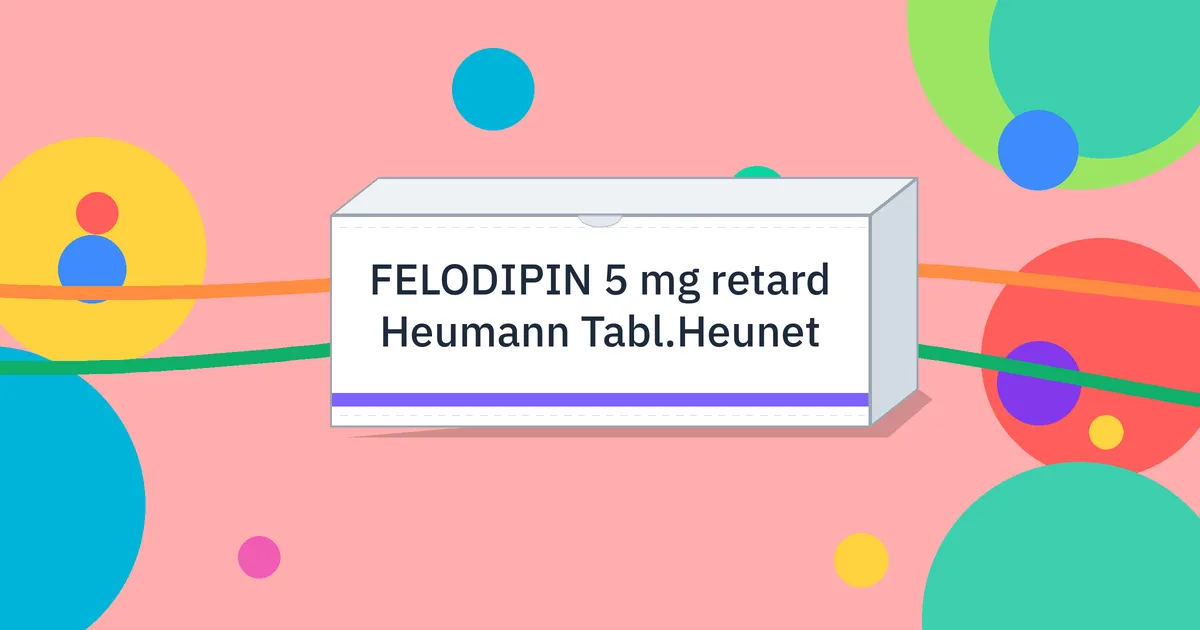 Symbolbild: Packung mit der Aufschrift FELODIPIN 5 mg retard Heumann Tabl.Heunet (PZN 05888065) – Verfügbarkeit und Bezug in Apotheken in Frankfurt am Main