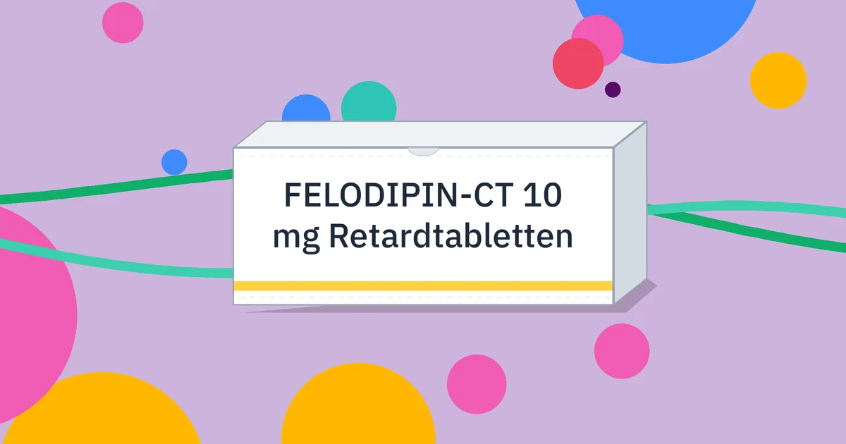 Symbolbild: Packung mit der Aufschrift FELODIPIN-CT 10 mg Retardtabletten (PZN 01530243) – Verfügbarkeit und Bezug in Apotheken in Frankfurt am Main
