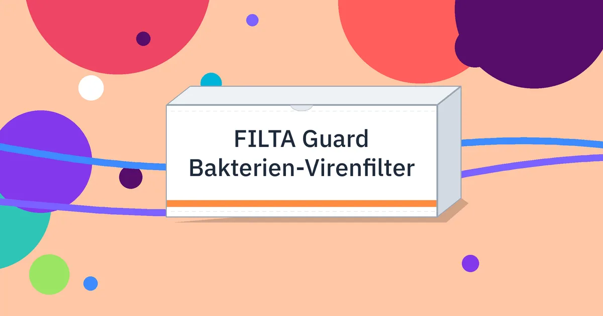 Symbolbild: Packung mit der Aufschrift FILTA Guard Bakterien-Virenfilter (PZN 17432301) – Verfügbarkeit und Bezug in Apotheken in Frankfurt am Main