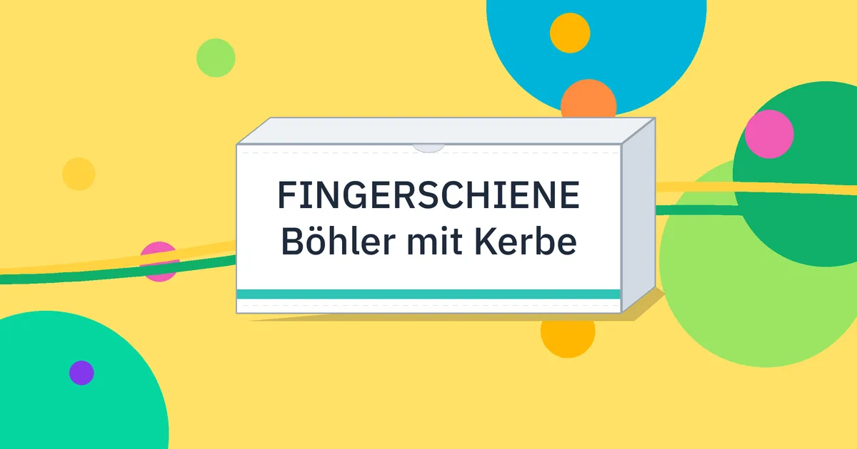 Symbolbild: Packung mit der Aufschrift FINGERSCHIENE Böhler mit Kerbe (PZN 19291939) – Verfügbarkeit und Bezug in Apotheken in Frankfurt am Main