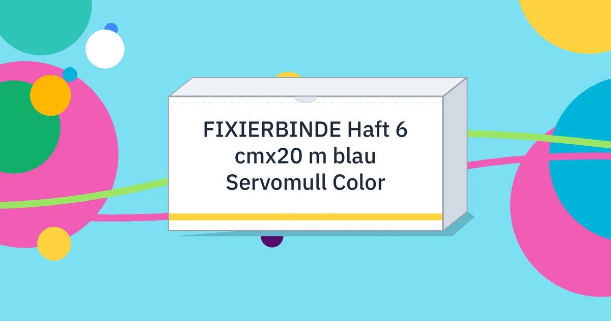 Symbolbild: Packung mit der Aufschrift FIXIERBINDE Haft 6 cmx20 m blau Servomull Color (PZN 04761799) – Verfügbarkeit und Bezug in Apotheken in Frankfurt am Main