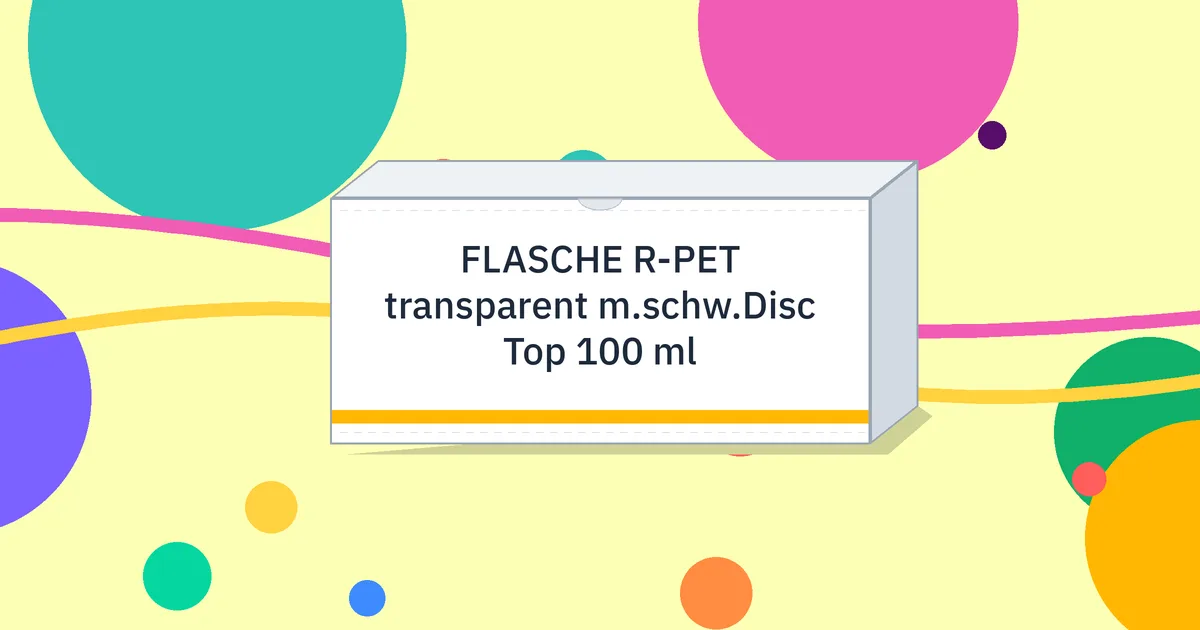 Symbolbild: Packung mit der Aufschrift FLASCHE R-PET transparent m.schw.Disc Top 100 ml (PZN 16681404) – Verfügbarkeit und Bezug in Apotheken in Frankfurt am Main