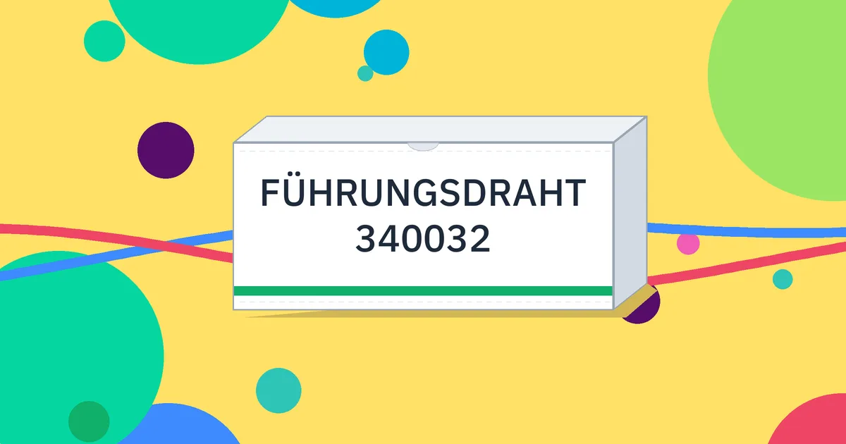 Symbolbild: Packung mit der Aufschrift FÜHRUNGSDRAHT 340032 (PZN 06678967) – Verfügbarkeit und Bezug in Apotheken in Frankfurt am Main