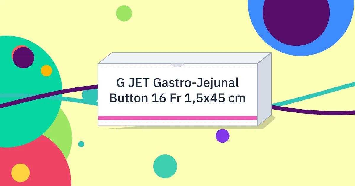 Symbolbild: Packung mit der Aufschrift G JET Gastro-Jejunal Button 16 Fr 1,5x45 cm (PZN 14346802) – Verfügbarkeit und Bezug in Apotheken in Frankfurt am Main