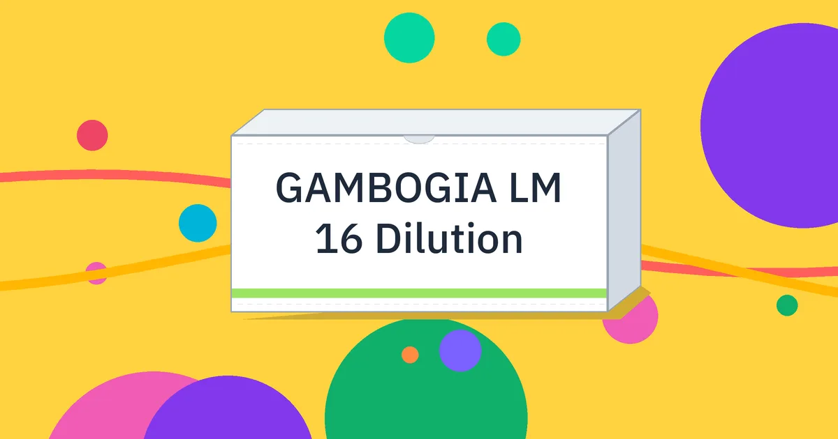 Symbolbild: Packung mit der Aufschrift GAMBOGIA LM 16 Dilution (PZN 13498579) – Verfügbarkeit und Bezug in Apotheken in Frankfurt am Main