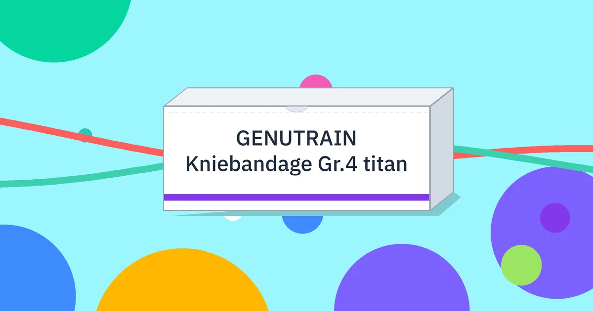 Symbolbild: Packung mit der Aufschrift GENUTRAIN Kniebandage Gr.4 titan (PZN 01285430) – Verfügbarkeit und Bezug in Apotheken in Frankfurt am Main