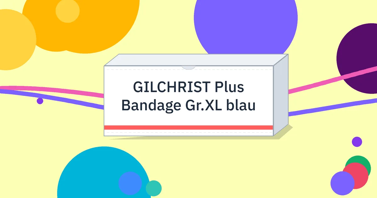 Symbolbild: Packung mit der Aufschrift GILCHRIST Plus Bandage Gr.XL blau (PZN 04913789) – Verfügbarkeit und Bezug in Apotheken in Frankfurt am Main