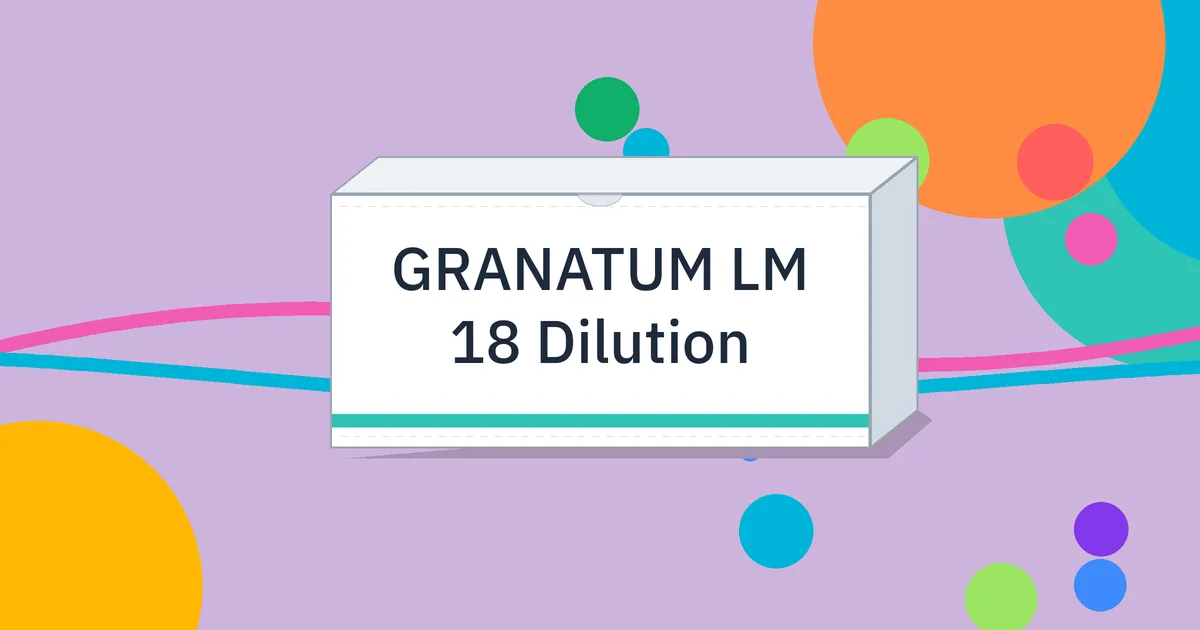 Symbolbild: Packung mit der Aufschrift GRANATUM LM 18 Dilution (PZN 13546114) – Verfügbarkeit und Bezug in Apotheken in Frankfurt am Main
