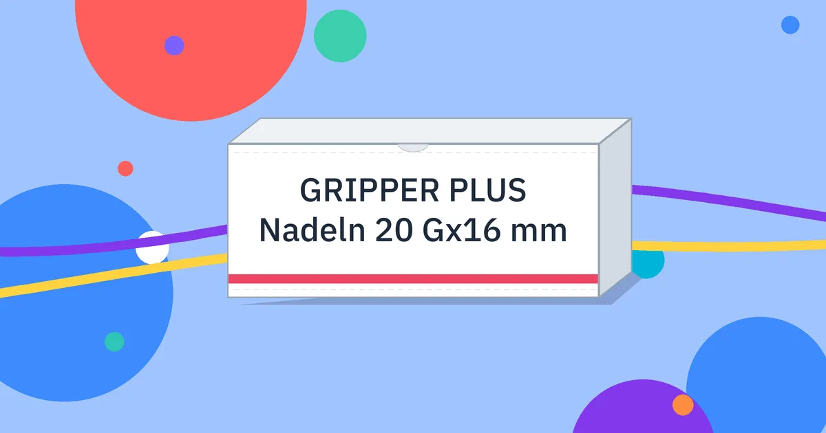 Symbolbild: Packung mit der Aufschrift GRIPPER PLUS Nadeln 20 Gx16 mm (PZN 00435910) – Verfügbarkeit und Bezug in Apotheken in Frankfurt am Main