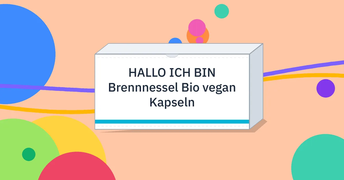 Symbolbild: Packung mit der Aufschrift HALLO ICH BIN Brennnessel Bio vegan Kapseln (PZN 14320895) – Verfügbarkeit und Bezug in Apotheken in Frankfurt am Main