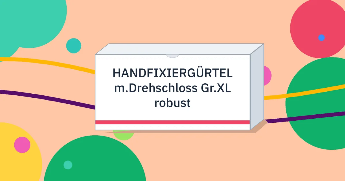 Symbolbild: Packung mit der Aufschrift HANDFIXIERGÜRTEL m.Drehschloss Gr.XL robust (PZN 11569915) – Verfügbarkeit und Bezug in Apotheken in Frankfurt am Main