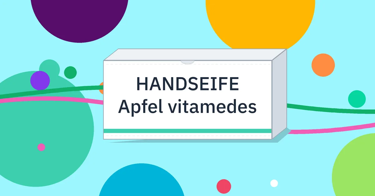 Symbolbild: Packung mit der Aufschrift HANDSEIFE Apfel vitamedes (PZN 19825186) – Verfügbarkeit und Bezug in Apotheken in Frankfurt am Main